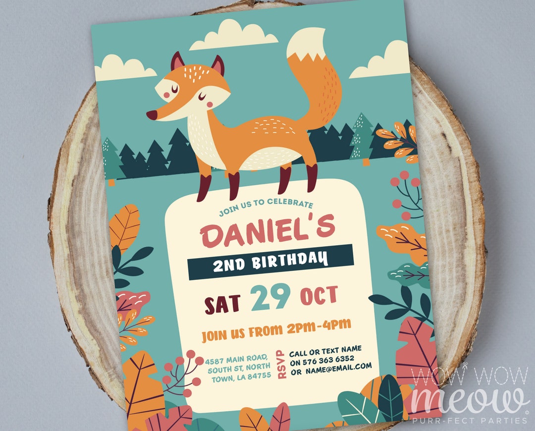 Fox Party Invitation Birthday Invite Woods Personalize Forest Woodland ...