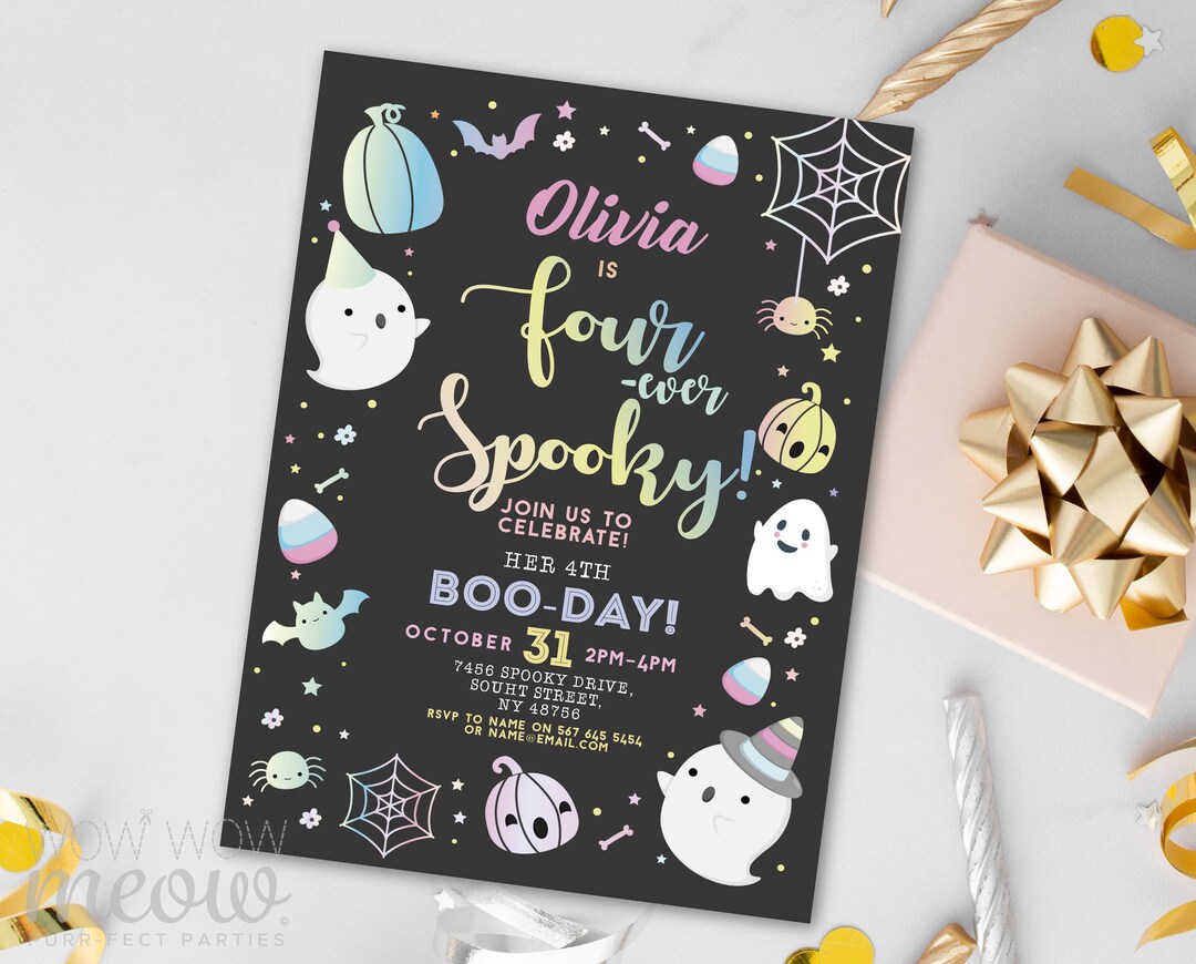 EDITABLE Four Ever Spooky Halloween Birthday Invitations Spooky Cute ...