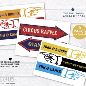 Circus Party Signs INSTANT DOWNLOAD Direction Arrow Signpost ...
