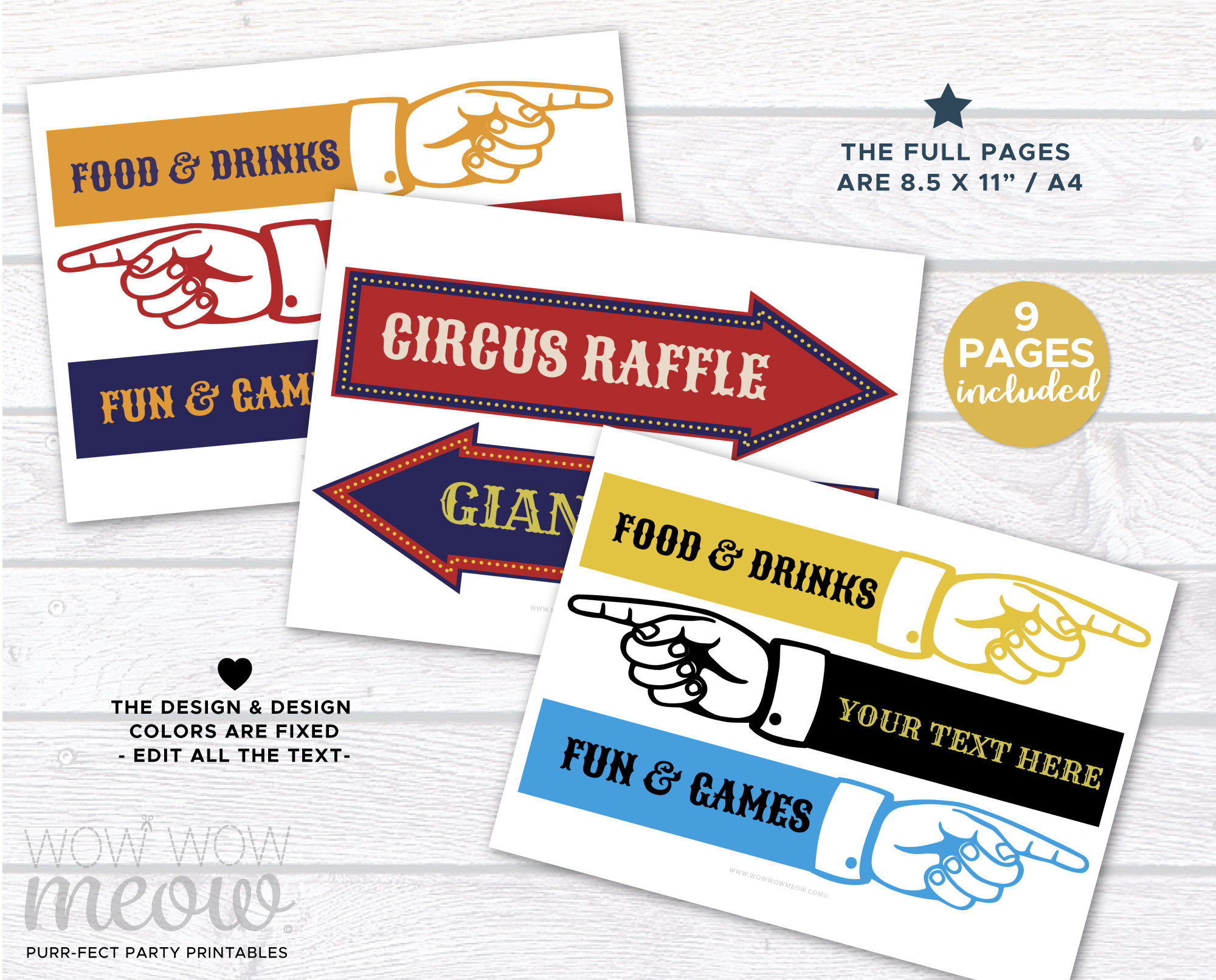 Circus Party Signs INSTANT DOWNLOAD Direction Arrow Signpost ...