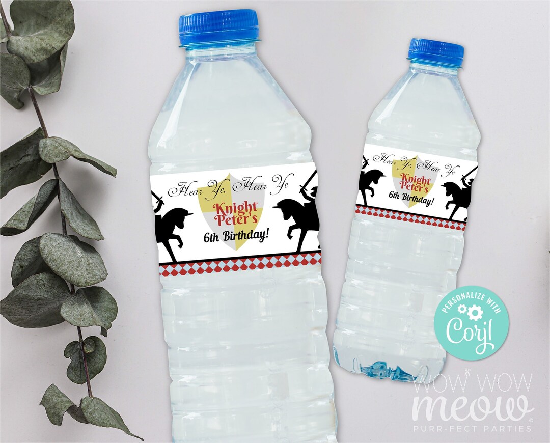 Knights Water Bottle Middle Ages Medieval Horse Labels Editablebirthday ...