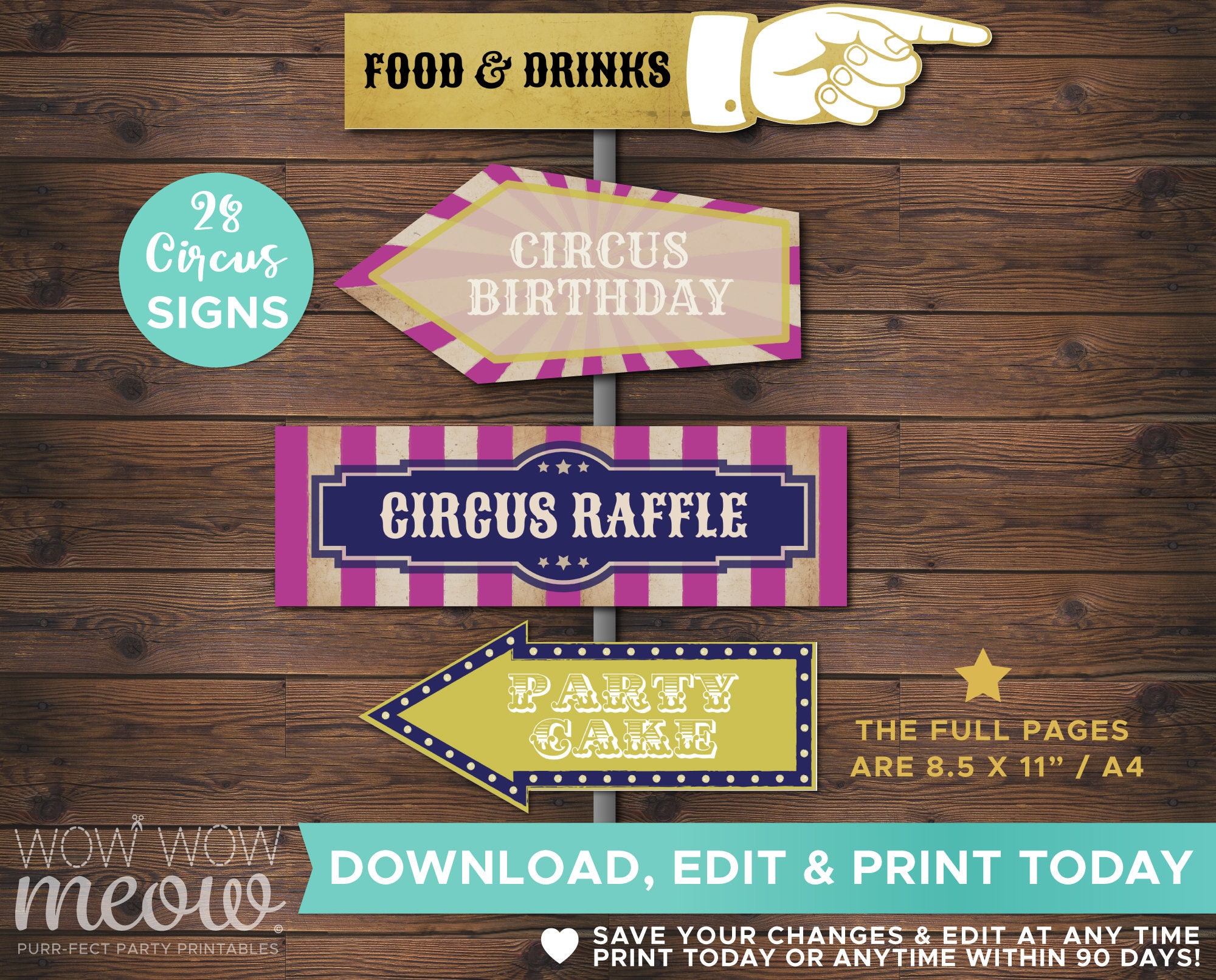 28 Vintage Circus Signs Printable INSTANT DOWNLOAD Pink - Etsy UK