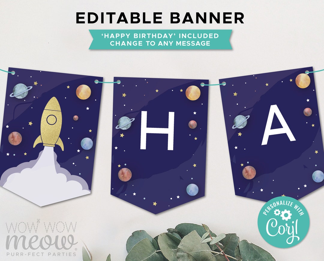Outer Space Party Banner Birthday Galaxy Editable Instant - Etsy