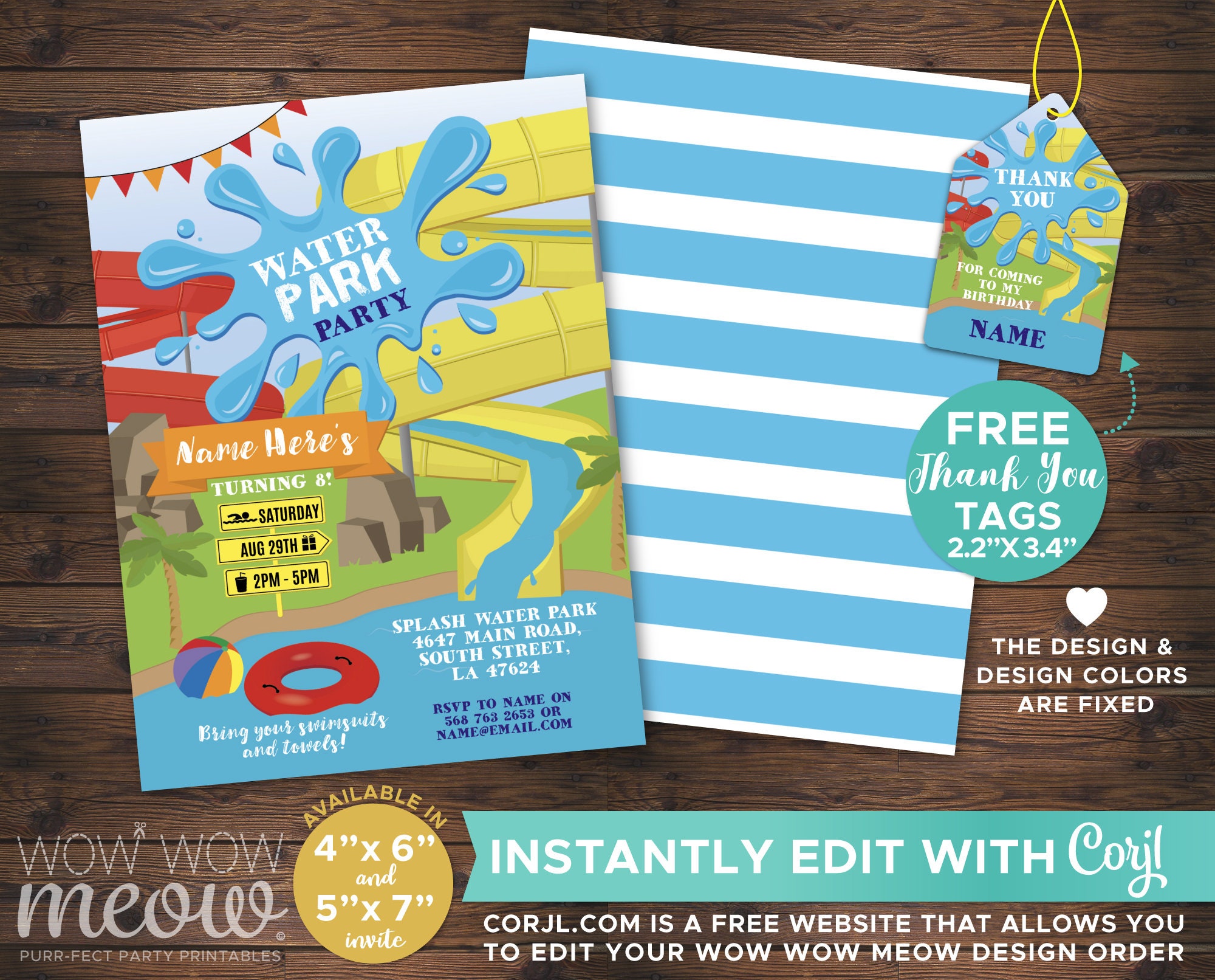 Water Park Party Invitation Waterpark Birthday Invite Pool Swimming ...