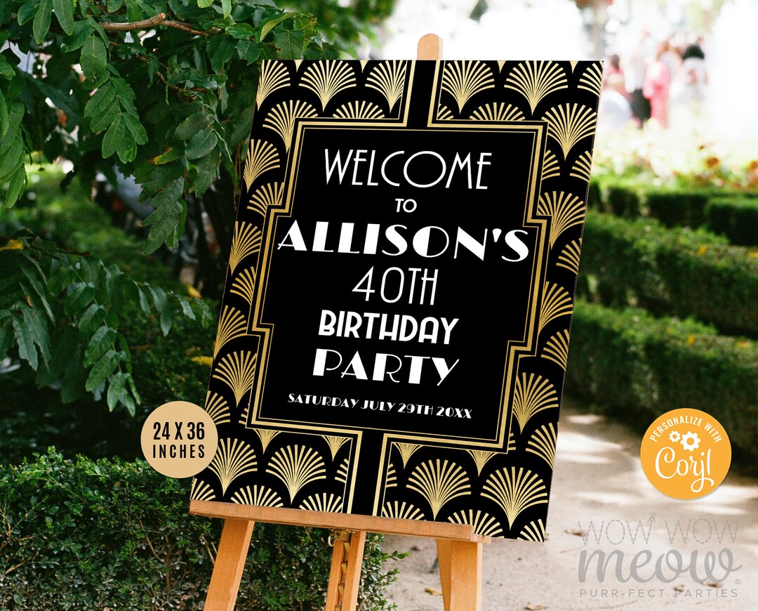 1920s Art Deco Editable Sign Welcome Birthday Party Twenties 24 X 36 ...