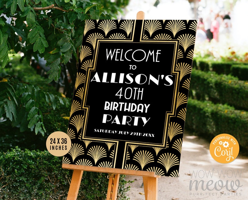 1920s Art Deco Editable Sign Welcome Birthday Party Twenties - Etsy