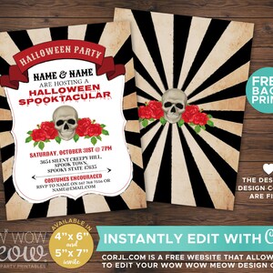 Halloween Party Skull Invitations Printable INSTANT DOWNLOAD - Etsy