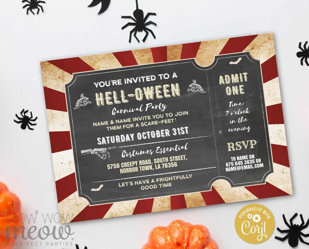 Halloween Invitations Circus Carnevil Tickets Party Printable INSTANT ...