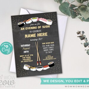 Sushi Birthday Invitation Dinner Personalize INSTANT DOWNLOAD Surprise ...
