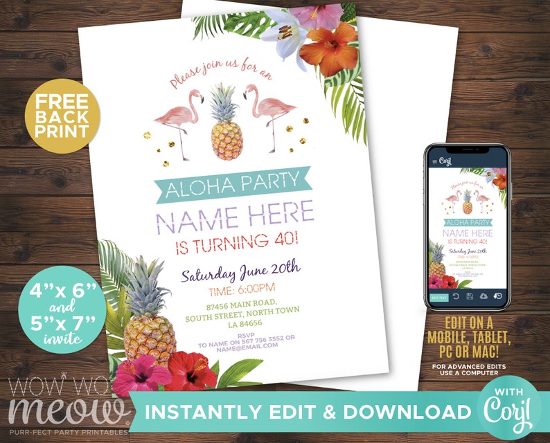Aloha Birthday Invitation Any Age Luau Invite DOWNLOAD - Etsy