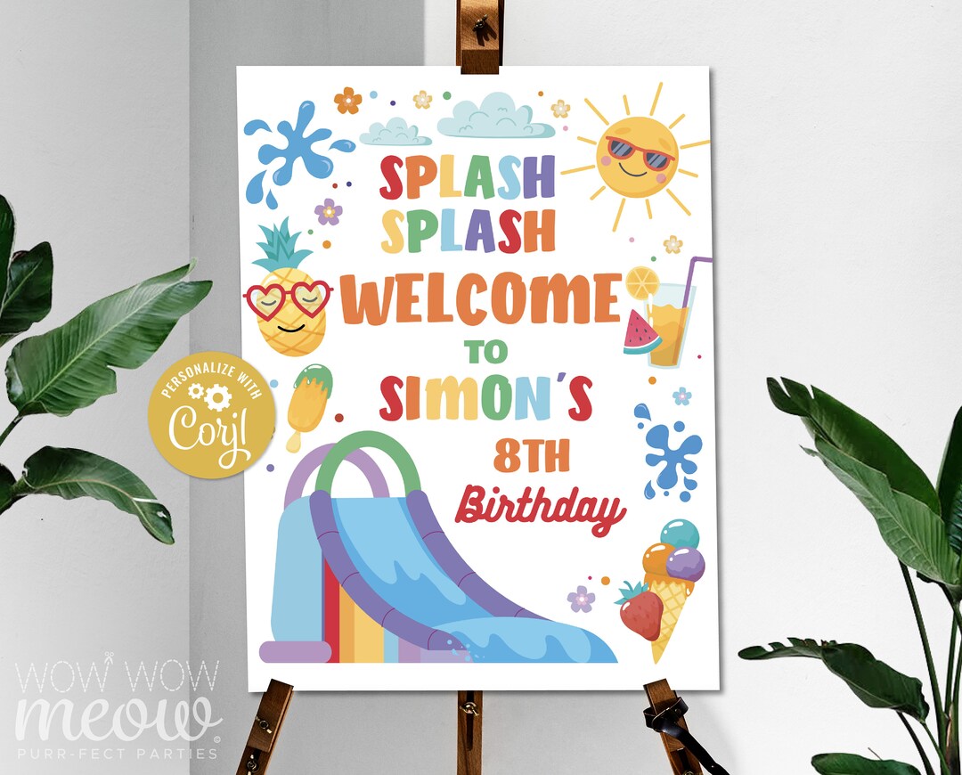 Water Park Party Birthday Welcome Sign Waterpark Swimming Pool Slide ...