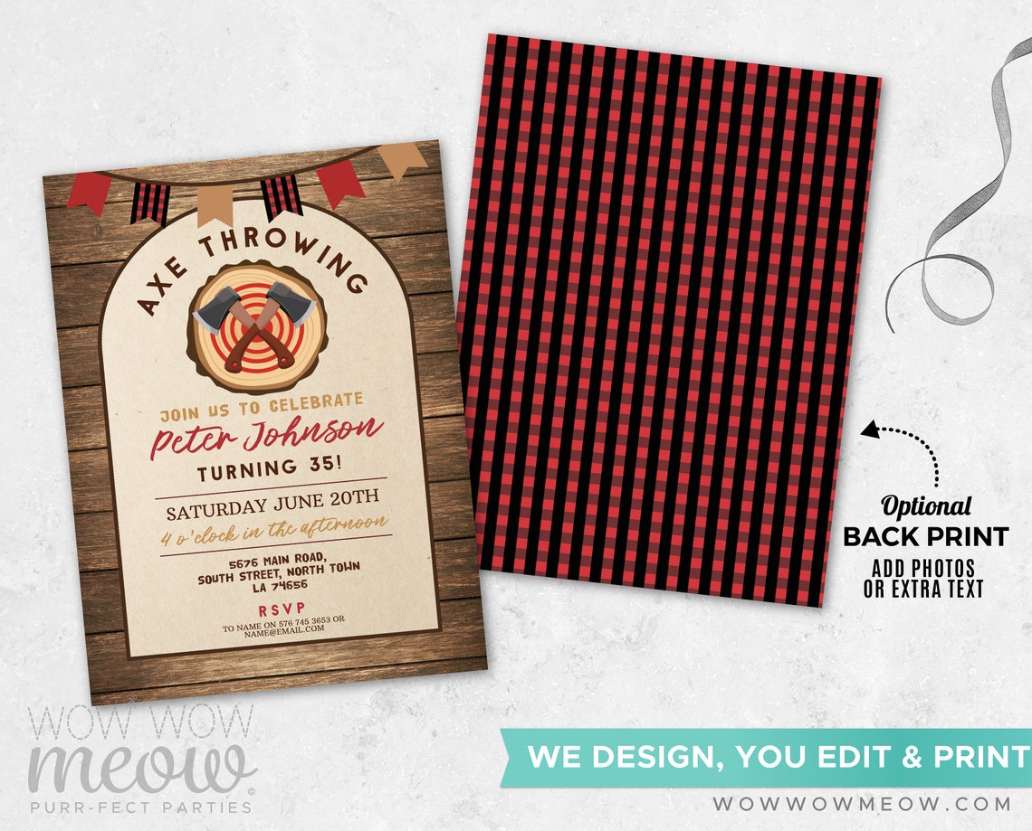 Axe Throwing Invite Birthday Invitation Party Wood INSTANT - Etsy