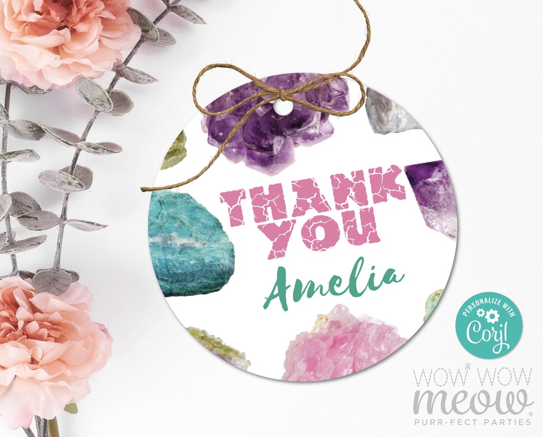 Geology Thank You Tags Birthday Party Rocks Pink Gemstones Gift Tags ...