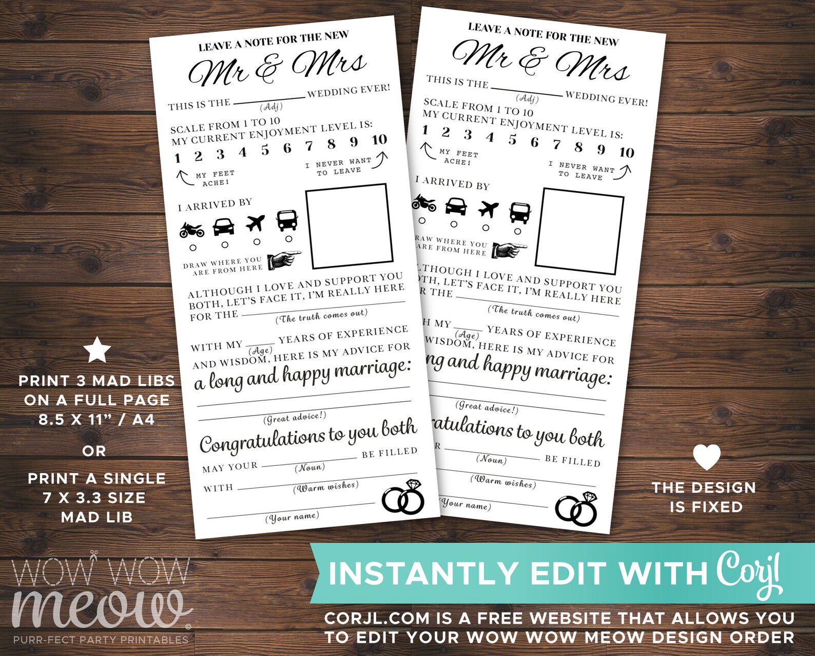 Wedding Mad Libs Printable Forms Activity Sheets Day Page Mr - Etsy