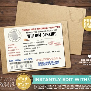 Mission Impossible Invitation Surprise Birthday Invite INSTANT DOWNLOAD ...