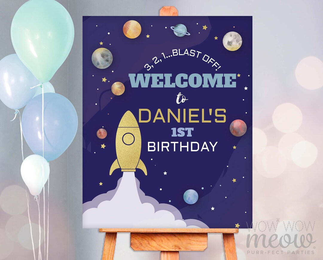 Outer Space Party Birthday Welcome Sign Blast off Editable Party Poster ...