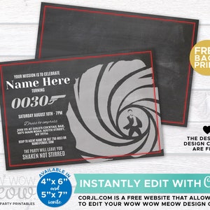 Secret Agent Spy Party Invite INSTANT DOWNLOAD Chalk Gun Detective Bond ...