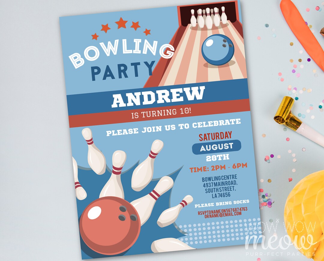 Bowling Party Invitation Birthday INSTANT DOWNLOAD Digital Tenpin ...