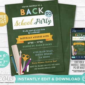 Back to School Party Invitations INSTANT DOWNLOAD Students Invites ...