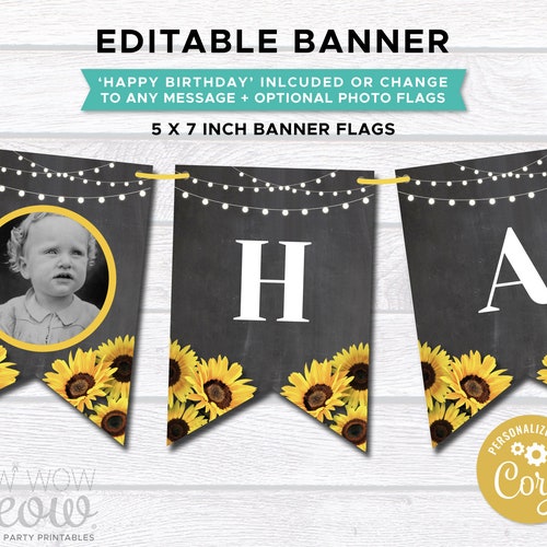 Sunflower Happy Birthday Banner - Etsy