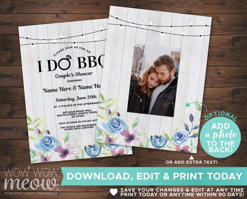 I Do BBQ Invitations Couple's Shower Floral Printable | Etsy