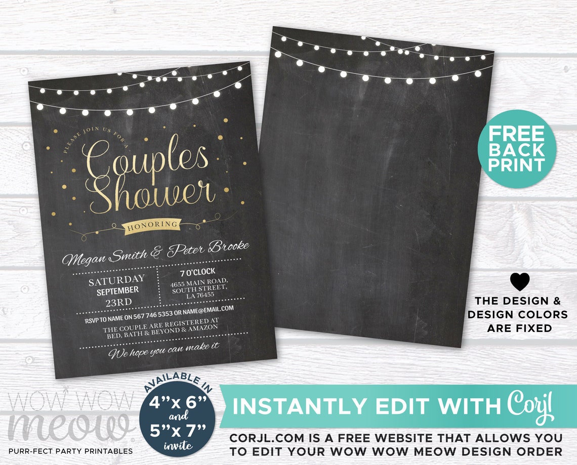 Gold Couples Shower Invite Engagement Invitation Chalk Board | Etsy