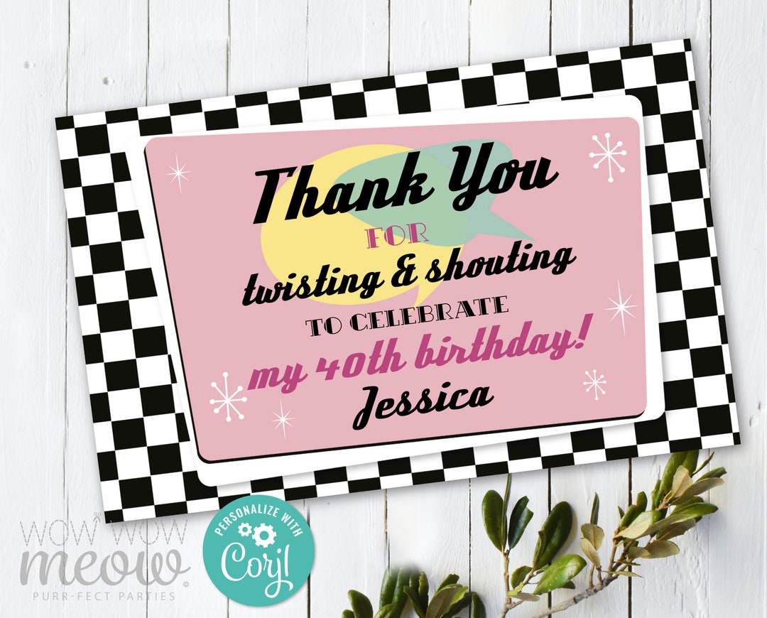 Fifties Rock N Roll Thank You Cards INSTANT DOWNLOAD 1950s Retro Music ...