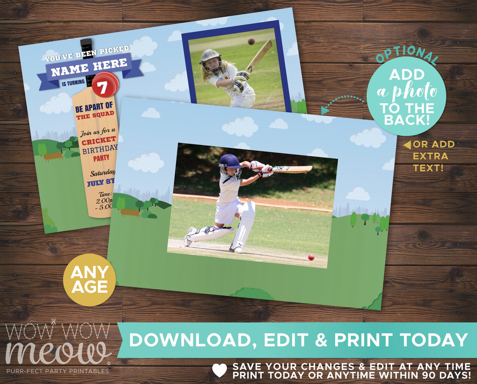 Cricket Bat Invitation Sports Party Birthday Invite Photo Boys - Etsy UK