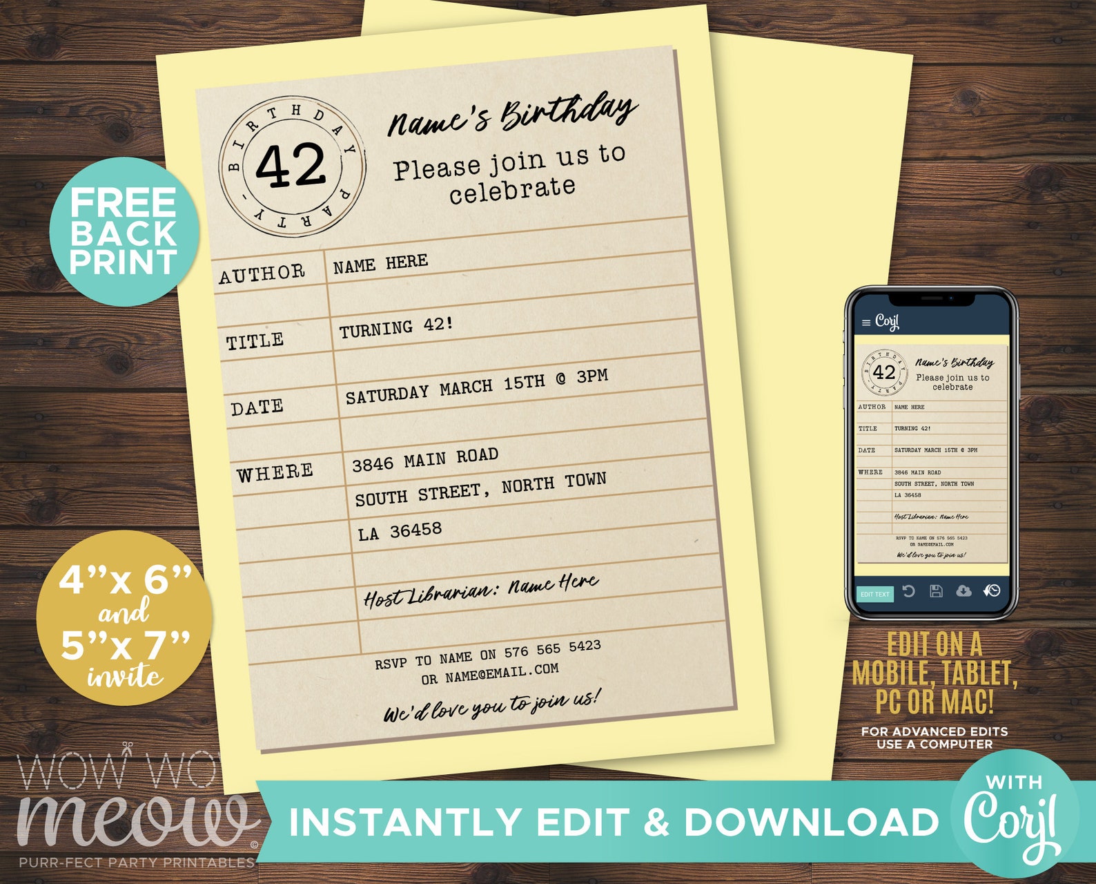 Library Card Birthday Party Invitation INSTANT DOWNLOAD Reading Books ...