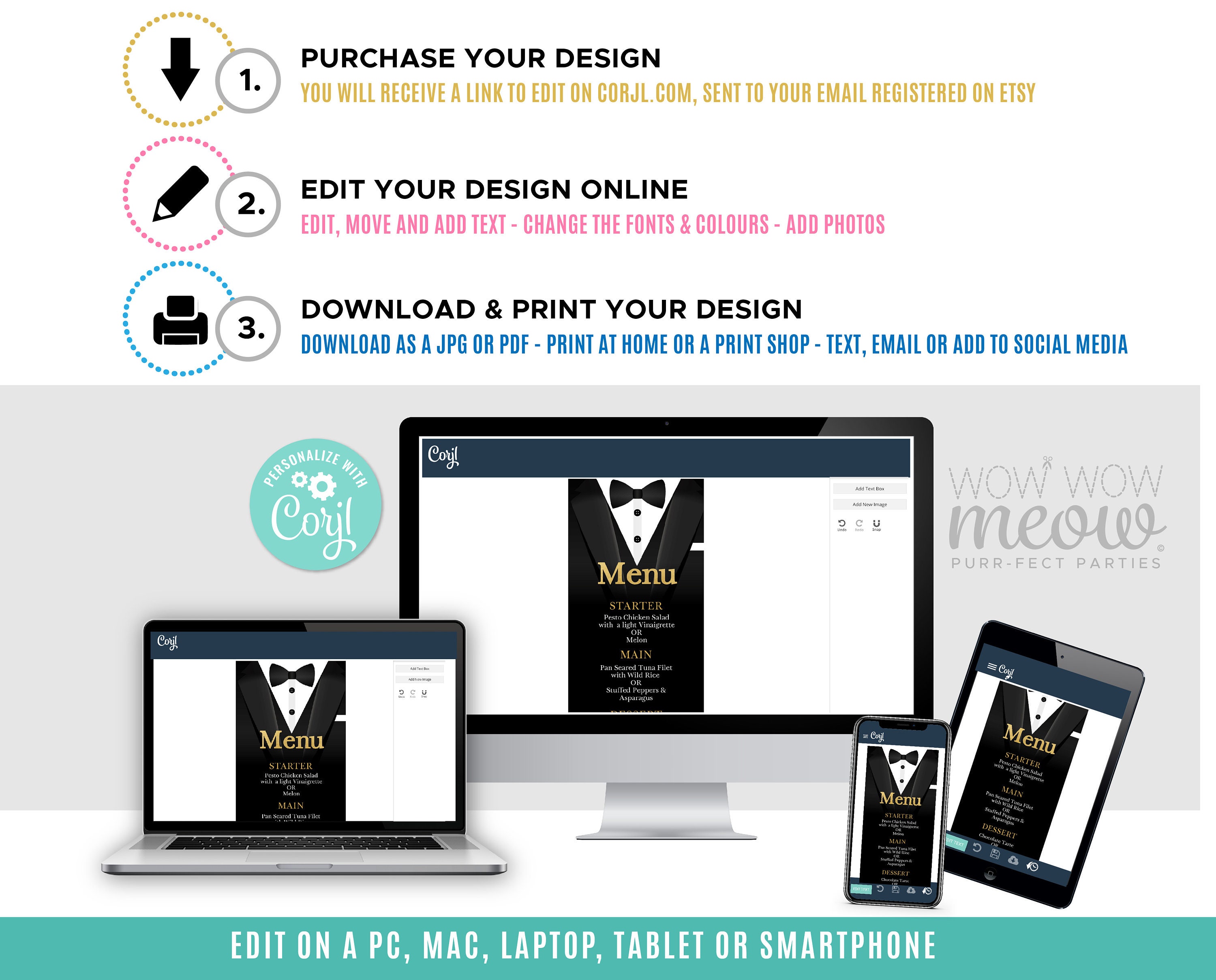Tuxedo Black Tie Menu Dinner Template Package INSTANT DOWNLOAD - Etsy ...