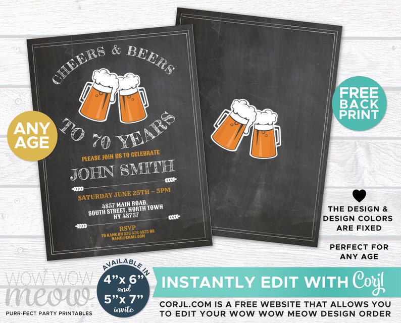 Cheers And Beers To 70 Years Invitation Chalk Birthday Invite Etsy