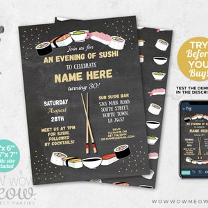 Sushi Birthday Invitation Dinner Personalize INSTANT DOWNLOAD Surprise ...