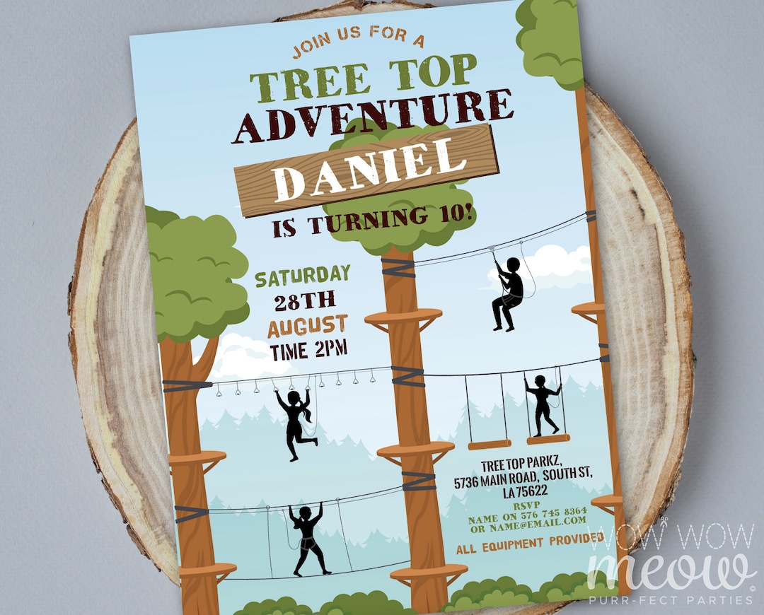 Tree Top Adventures Birthday Invitations Zip Line Outdoor Park ANY Age ...