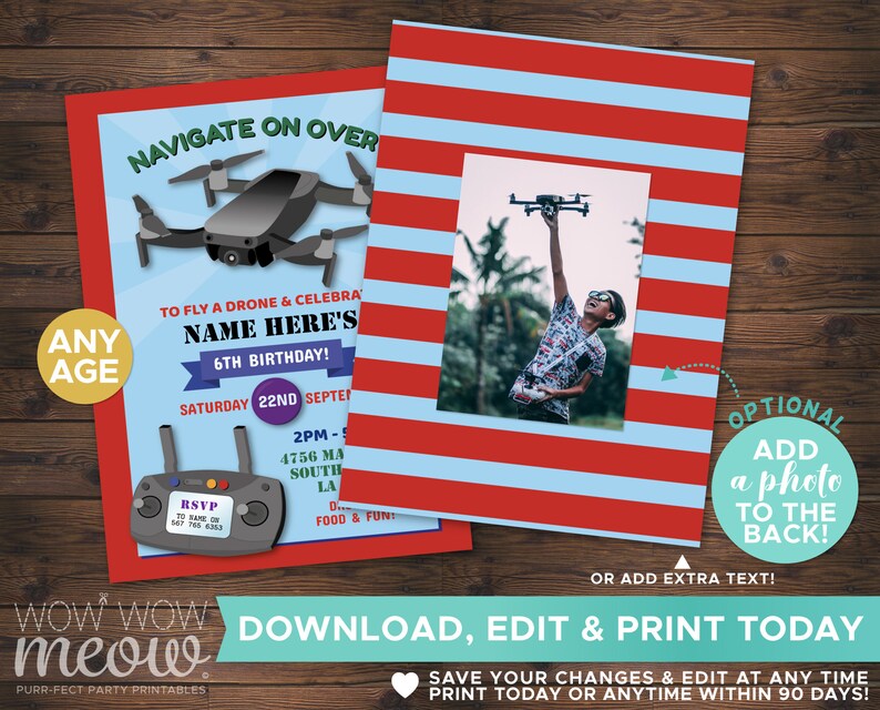 Drone Invitation Birthday Party Flying Invite INSTANT DOWNLOAD Control ...