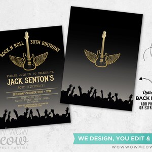 Rock Birthday Invitations N Roll Gold Party Invite Guitar INSTANT ...