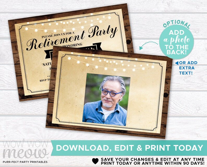 Retired Party Invitation Rustic Retirement Invite INSTANT - Etsy UK