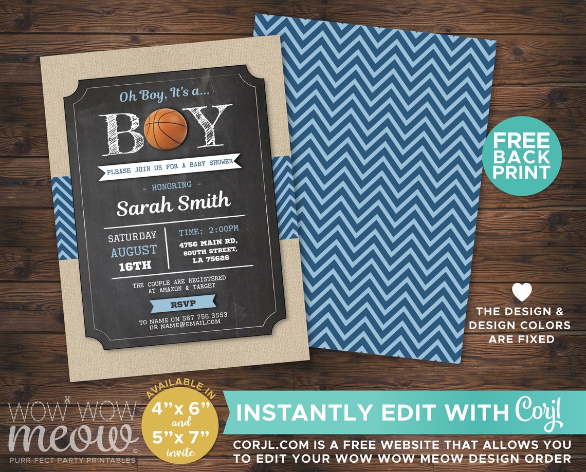 Basketball Baby Shower Invitations Blue Sports Invite INSTANT - Etsy