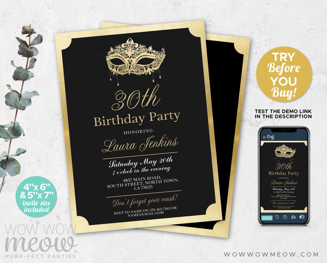 Masquerade Birthday Invitation Party Mask Masked Ball Any - Etsy