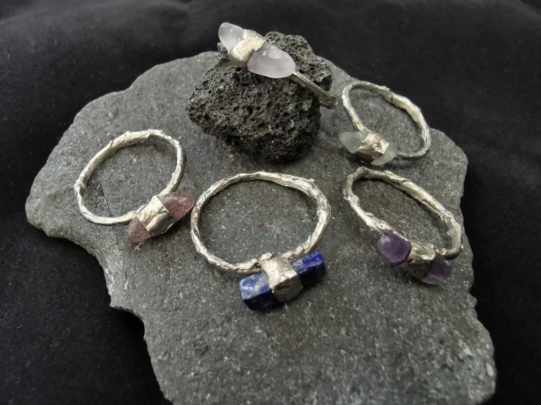 Simple Chip Gemstone Rings, Soft Solder Ring, Freeform Organic Ring ...