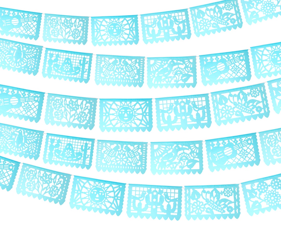 Pastel Blue Mexican Papel Picado Banners, 5 PK, 60 Ft Long, Wedding ...