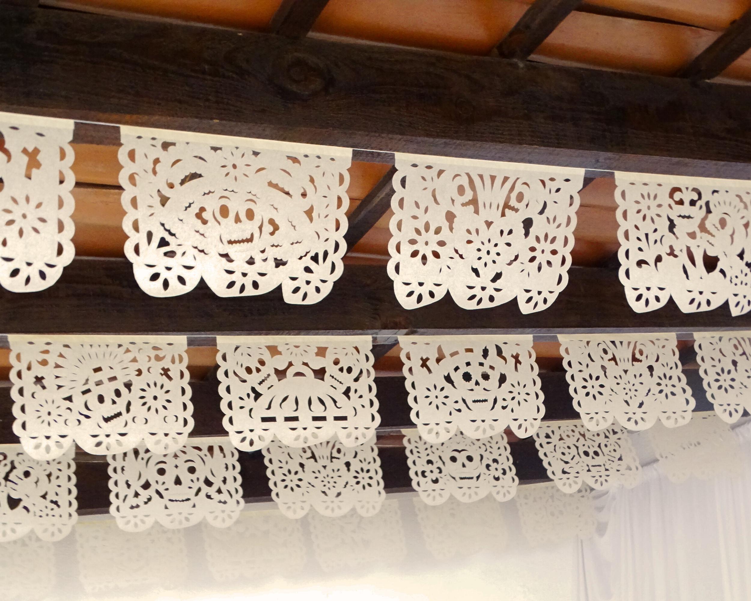 Off White Skull Papel Picado Banner, Mexican Fiesta Decoration, 12 Ft ...