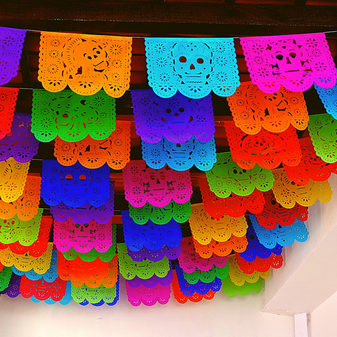 5 Pack, Day of the Dead Papel Picado Banners 75 Feet Total, Colorful ...