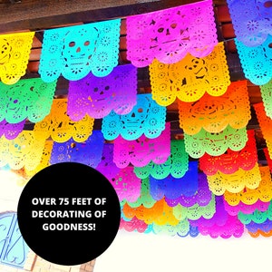 5 Pack, Day of the Dead Papel Picado Banners 75 Feet Total, Colorful ...