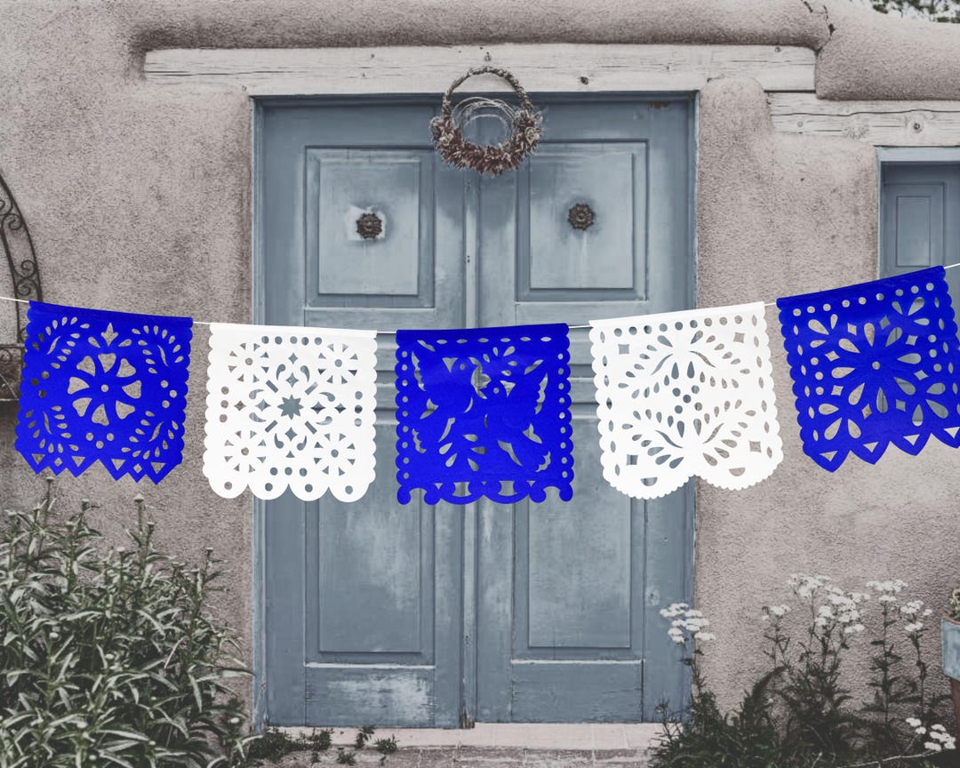 Talavera Blue and White Papel Picado Banner, Fiesta Garland, 10 Feet - Etsy
