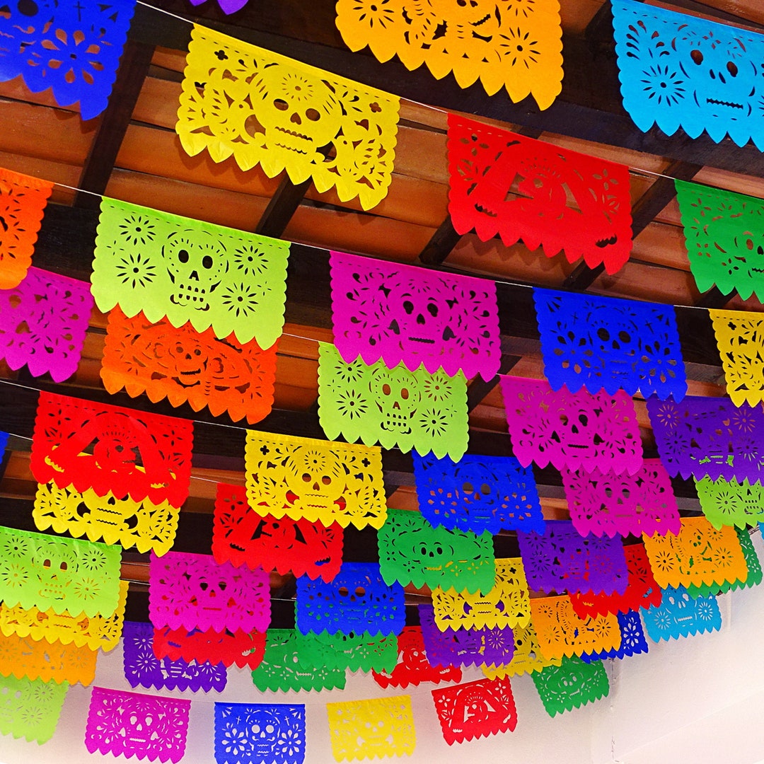 Mexica Papel Picado Banner 60 Ft Long, Mexican Style Party, Day of the ...