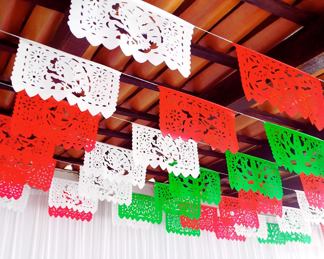 Plastic Mexican Fiestas Patrias Papel Picado, 3 PK Tricolor Hanging ...