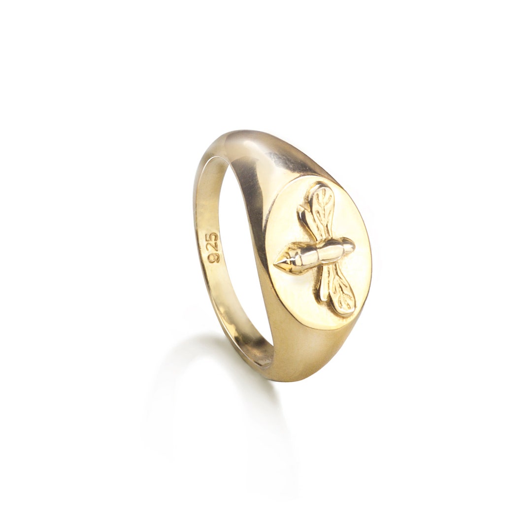 Bee Signet Ring in Gold Vermeil, Silver Ring, Bee Ring - Etsy