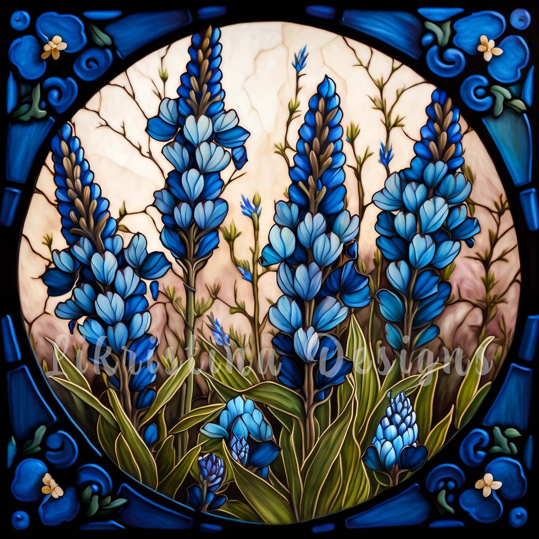 Texas Bluebonnets Stained Glass Sublimation Design PNG, Square ...