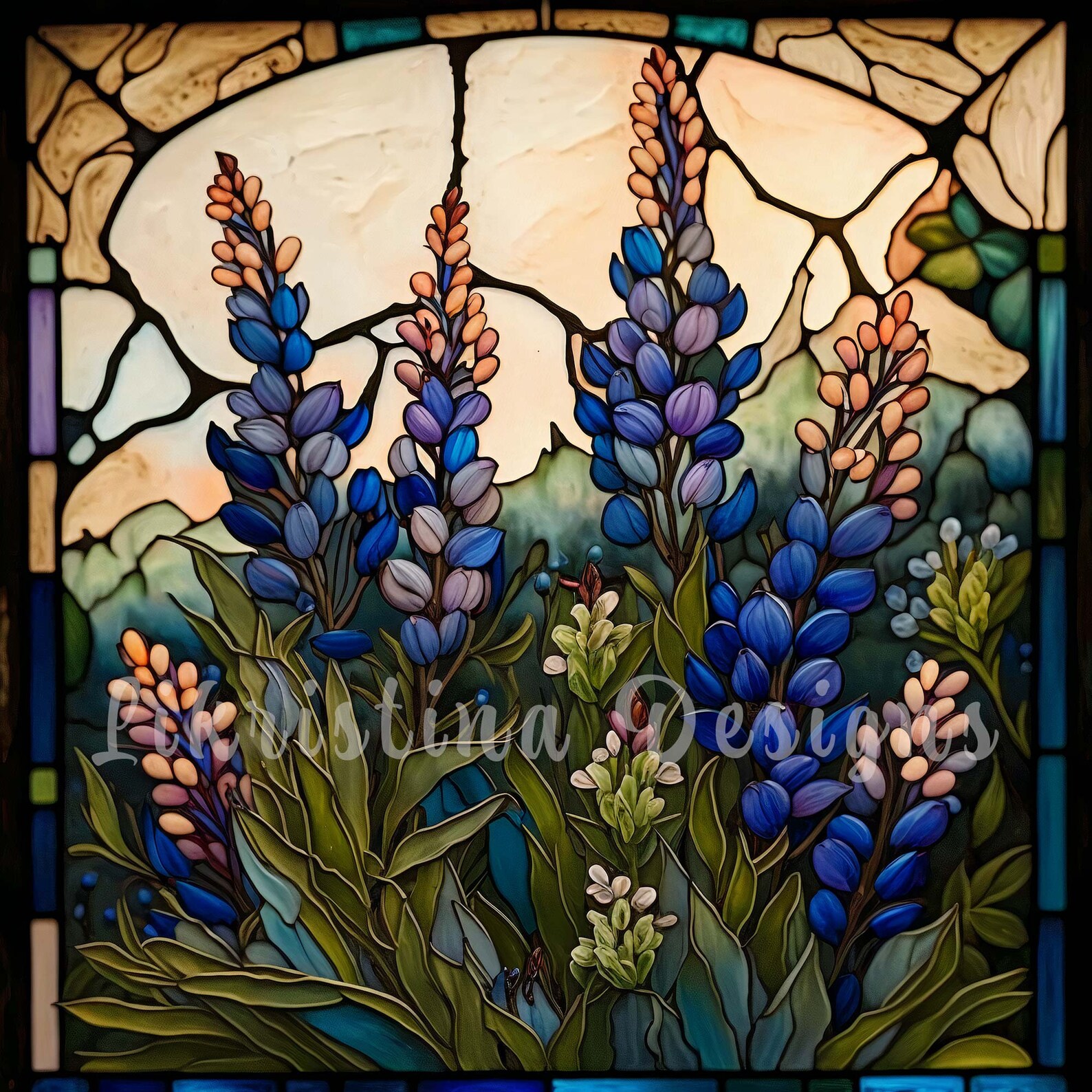 Texas Bluebonnets Stained Glass Sublimation Design PNG, Square ...