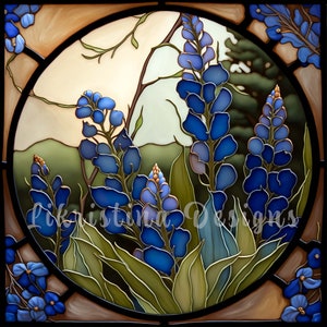 Texas Bluebonnets Stained Glass Sublimation Design PNG, Square ...